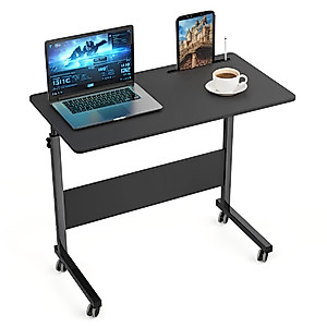 Rolling Laptop Stands Desk Cart Height Adjustable, soges 31.5 inches Mobile Sofa Side Table with Tablet Slot, Portable Standing Laptop Table, Small C Table for Couch Bed Sofa, Black, ZS-05-3-80B