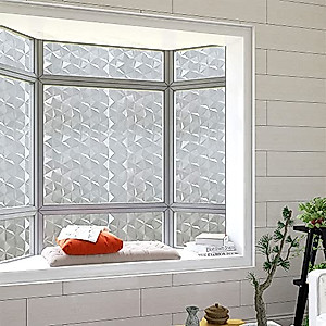 3D Window Privacy Film, Frosted Glass Window Film,Vinyl Decorative Window Decals, UV Blocking Window Coverings Static Clings No-Glue Window Film (23.6 x 78.7 inch)