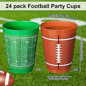 Nuenen 16 oz Football Plastic Cups Football Party Cup Favors Set Football Theme Reusable Cups Plastic Frosted Cup for Football Theme Party Supplies Kids Game Birthday Decorations(24 Counts)