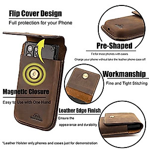 Topstache Leather Phone Holster for Belt,Flip Cell Phone Case with Belt Clip for S22 Ultra,S22 Plus,S22, Pouch for iPhone 14/13 Pro Max, Universal Smartphone Sheath