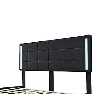 Harper & Bright Designs Queen Size Upholstered Platform Bed with LED Lights and USB Charger, Queen Storage Bed, Linen Platform Bed Frame with 4 Drawers, for Kids Teens Adults (Dark Gray)