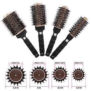 Aozzy Round Brush Set, Boar Bristle Round Brush for Blow Drying, 4 Different Sizes, Nano Thermal Barrel Round Hair Brush for Curling and Straightening, Drying, Styling, Blow Out Brush for Women