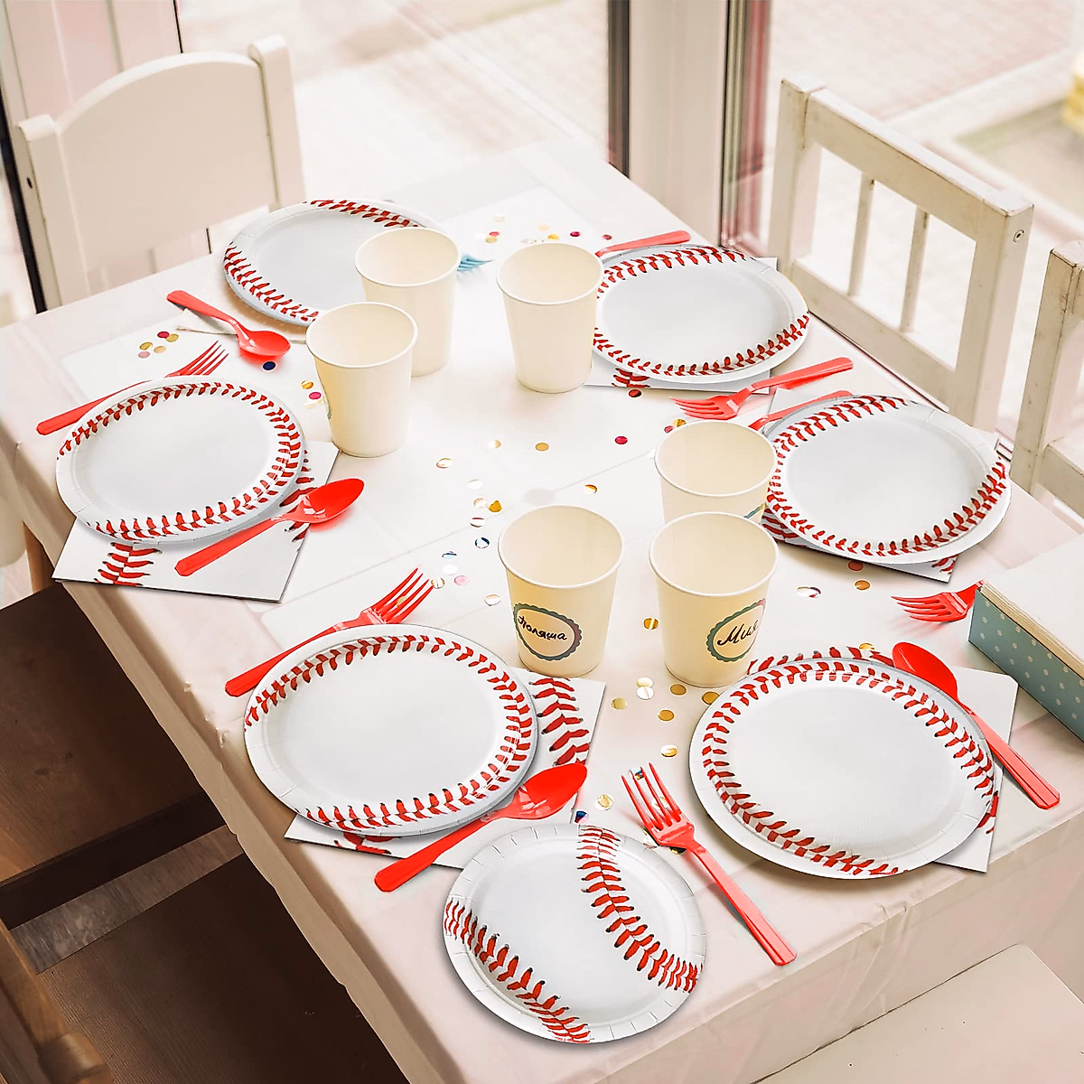 gisgfim 96 Pcs Baseball Party Supplies Bundle Paper Plates Napkins Baseballs Party Birthday Decorations Favors For Girls Serves 24