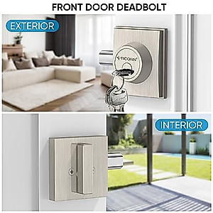 TICONN Front Door Handle Set, Heavy Duty Square Door Lever & Single Cylinder Deadbolt Combo Reversible for Entrance Exterior Doors (Deadbolt Only)