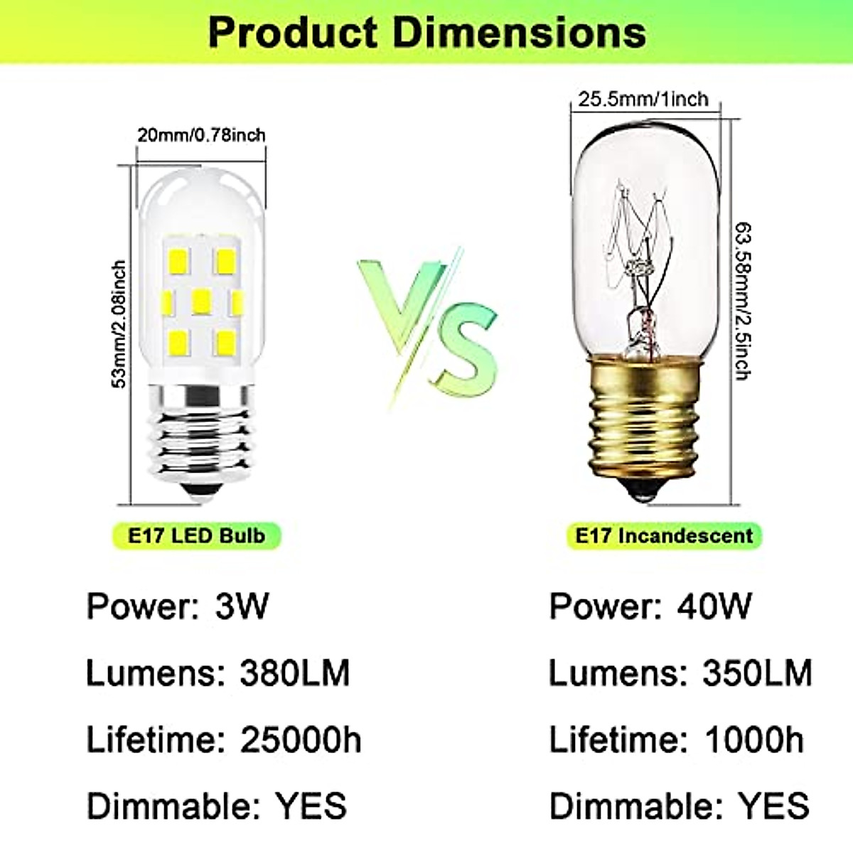 LED Microwave Light Bulb Over Stove Appliance 8206232A 40W Incandescent Equivalent, E17 LED Bulb Dimmable for Refrigerator, Range Hood, 3W 380LM Daylight White 6000K, T7 Intermediate Base, Pack of 2
