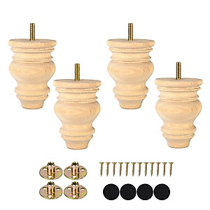 Michanco 4 Inch Unfinished Bun Feet for Couch Sofa Cabinet Ottoman DIY Replacement Wood Furniture Legs Set of 4 M8 Bolt Screw in