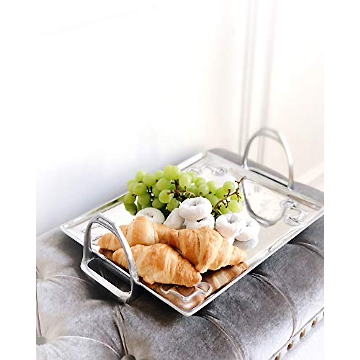 Arthur Court Horse Stirrup Metal Serving Tray for Serving Food, Snacks, Desserts Stackable Platter to Form Tier Cheese Stand - Silver Equestrian Style 12 inch x 17.5 inch