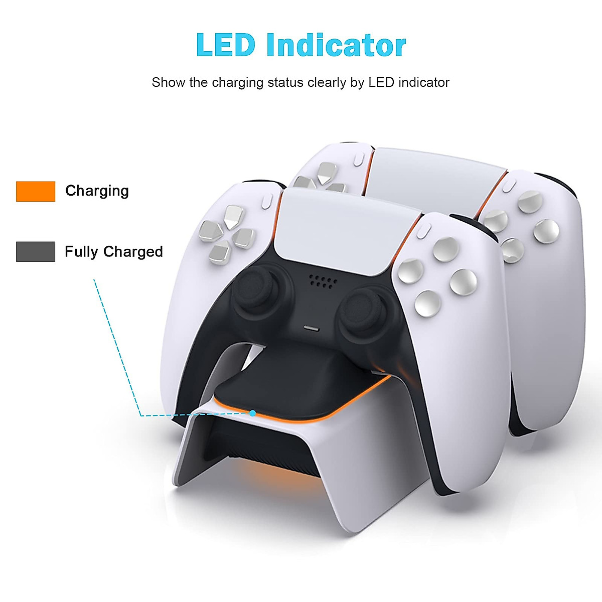NexiGo Enhanced PS5 Controller Charger, Playstation 5 Charging Station with LED Indicator, High Speed, Fast Charging Dock for Sony DualSense Controller, White