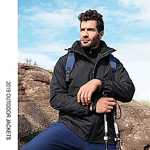 CAMEL CROWN Men’s Ski Jacket 3 in 1 Waterproof Winter Jacket Snow Jacket Windproof Hooded with Inner Warm Fleece Coat Black