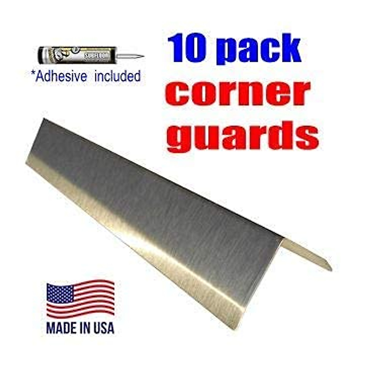 1 1/2" x 1 1/2" x 48" Stainless Steel Corner Guard, Includes Adhesive, Pack of 10 Units