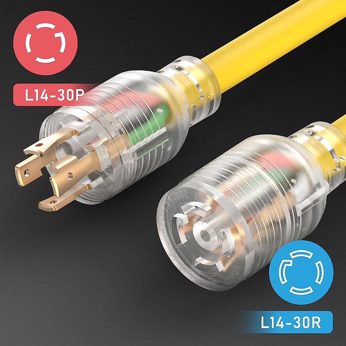 TOOLIOM Pre-Drilling 30A Generator Power Inlet Box 4 Prong NEMA L14-30P & L14-30P/L14-30R Generator Extension Cord 25FT