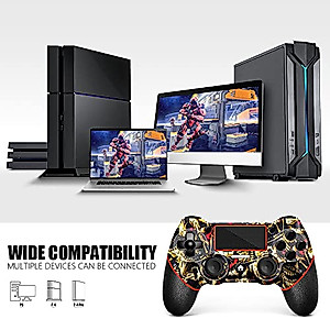 AceGamer Wireless Controller for PS4, Custom Design V2 Gamepad Joystick for PS4 with Non-Slip Grip of Both Sides and 3.5mm Audio Jack! Thumb Caps Included! (Gold Skull)