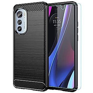 for Motorola Edge 2022 Case, Moto Edge 2022 Case with HD Screen Protector, Fashion Non-Slip Shock-Absorption Flexible TPU Bumper Soft Rubber Protective Phone Case Cover for Motorola Edge 2022, Black