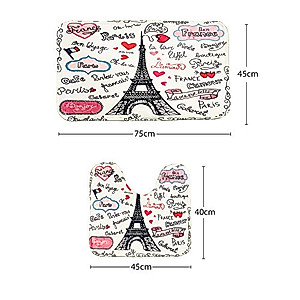 Amagical Paris Tower Decor Collection France Paris Oh La La Eiffel Tower Pattern 3 Piece Bathroom Mat Set Shower Curtain Set Bath Mat Contour Mat and Shower Curtain with 12 Hook