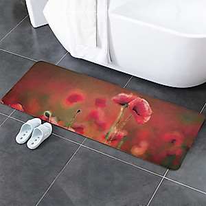 Libaoge Kitchen Mat Rug 1 PCS Red Poppy Runner Rug Anti-Fatigue Comfort Memory Foam Standing Mat Non-Slip Floor Door Mat for Bathroom Bedroom 16x47in