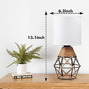 Hamilyeah Boho Lamp, Woven Table Lamp for Nightstand with On/Off Switch, Bedroom Lamp with White Fabric Shade, Simple Lamp for Bedside, Living Room
