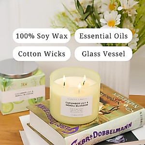 Cucumber, Lily of The Valley & Neroli Blossom Luxury 3-Wick Candle | Large Scented Candles for Home 15.8 oz | Relaxing Aromatherapy Stress Relief Candles | Natural Soy Candles for Women & Men