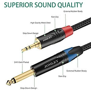 JOMLEY 1/8 inch to 1/4 inch Stereo Cable, 6.35mm (1/4 inch) TS to 3.5mm (1/8 inch) TRS Stereo Cable, 3.5mm TRS Stereo to 1/4 inch TS Mono Interconnect Adapter Cable - 3.3 ft