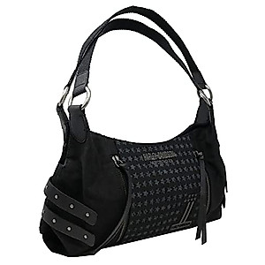 Harley-Davidson Women's Uno Stars Distressed Cotton Denim Satchel Purse - Black