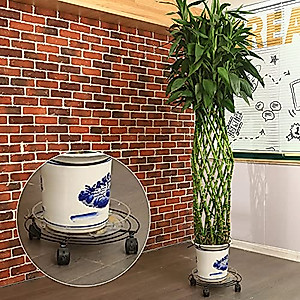 3 Packs Large Metal Plant Caddy 13” Plant Dolly with Wheels Heavy-Duty Wrought Iron Rolling Plant Stand with Casters for Indoor and Outdoor Plant Pot Rollers Black, Plastic Saucers Included