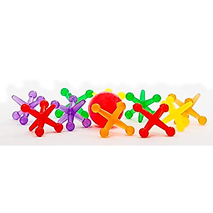 JA-RU Hot Rainbow Big Jax Retro Jaxs. 1 Large Hi Bounce Ball and 10 Large Colorful Rubber Jacks. Party Favors Game Toy for Kids and Adults Boys and Girls Toys. 731-1B