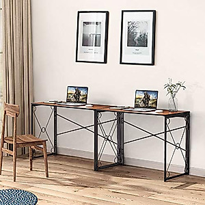 VECELO Computer Corner Desk, 59''x59'' Large L Shaped Home Office Workstation, Industrial Multi-Usage Long 2 Person Table, Easy Assembly/Saving Space, Steel Frame&Wooden Grain, Brown