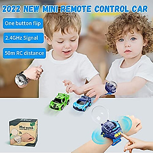 M&HONG Mini Remote Control Car Watch Toys, 2022 New 2.4 GHz Cartoon RC Watch Racing Car, USB Charging Remote Control Car, Cute Watch Car Toy Cartoon RC Car Gift for 3-12 Years Old Boys and Girls