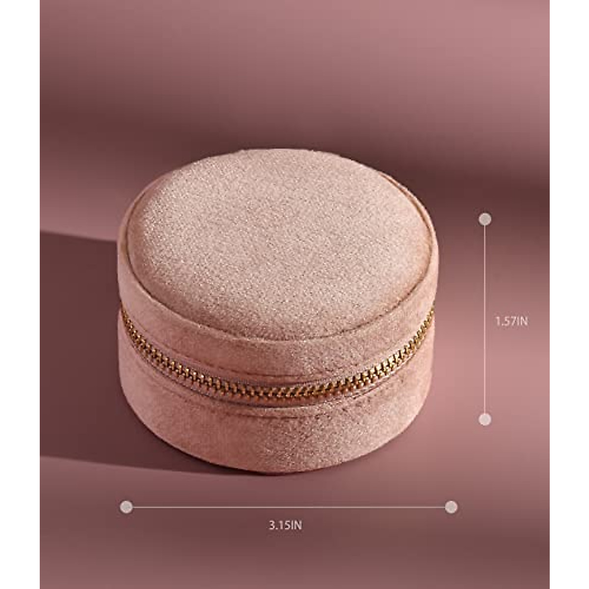 TAIMY Velvet Travel Jewelry Box, Round Small Travel Jewelry Case for Women Girls, Portable Mini Jewelry Travel Organizer Boxes for Rings Earrings Necklaces Bracelets(Blush Peach)