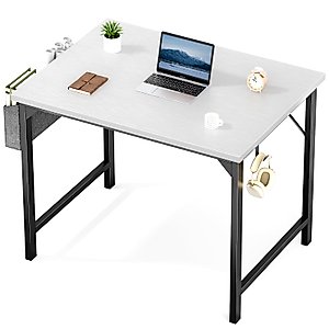 Sweetcrispy Small Computer Office Desk 32 Inch Kids Student Study Writing Work with Storage Bag & Headphone Hooks Modern Simple Home Bedroom PC Table