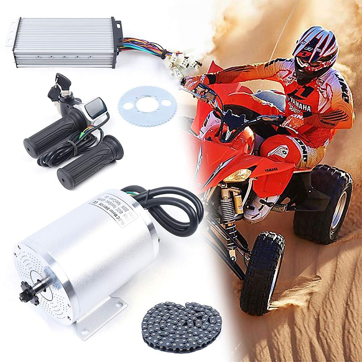 Kathring Electric Brushless Motor Complete Kit, DC 48V 2000W Electric Drive Bike Conversion Kit for E-bike Scooter Bicycle Conversion Drive Motor, DIY Part