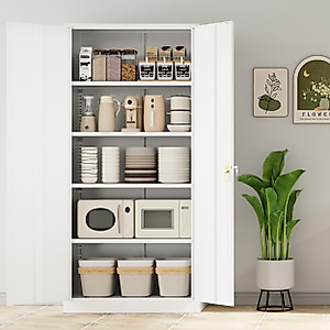 INTERGREAT Metal Storage Cabinet,72" Steel Lockable File Cabinet with Locking Doors and Adjustable Shelves,Locking Tool Cabinets for Office,Home,Garage,Gym,School (White)