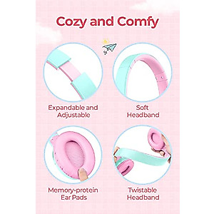 Picun E5 Kids Wireless Headphones with Microphone, Bluetooth 5.0 Over Ear Wireless Kids Headphones with Volume Control 85dB/93dB, 40H Playtime, Sharing Function, for School/iPad/Tablet/Boys/Girls