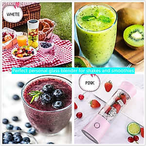 Portable Blender, Smoothie Blender with 16oz Travel Glass Cup and Lid 4000mAh Battery Strong Power Personal Size Blender USB Rechargeable Mini Juicer Cup Travel Blender for with Ice Tray (Pink)