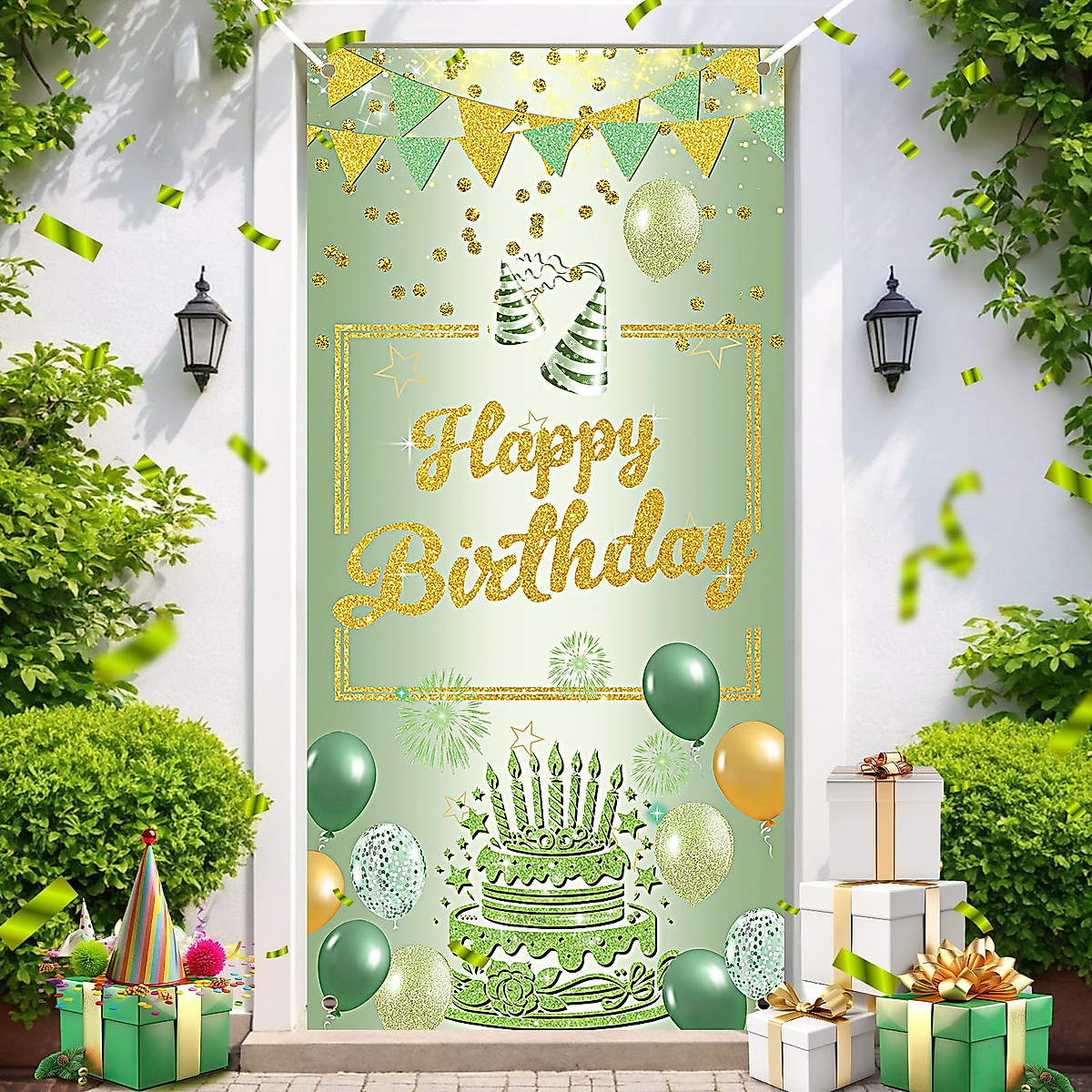 Sage Green Birthday Banner Decorations for Girls Women Sage Green Happy Birthday Door Cover Banner Light Green Birthday Banner Backdrop Porch Banner Sage Green Birthday Party Supplies for Baby Shower