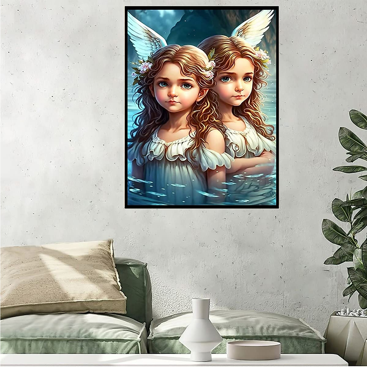 MANUKS 5D Angel Diamond Painting Kits The Girls in The Water Diamond Painting Full Round Diamond Crystal Art Kits for Adults and Kids, for Home Decor & Bedroom Decor 12x16 Inch