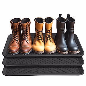 Navaris Set of 3 Shoe Drip Trays - Multi-Purpose Boot Tray for Rain Boots, Winter Boots, Sneakers - For Indoor and Outdoor Use in All Seasons - XL