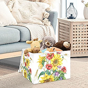 innewgogo Sunflower Storage Bins with Lids for Organizing Foldable Storage Box With Lid with Handles Oxford Cloth Storage Cube Box for Dog Toys