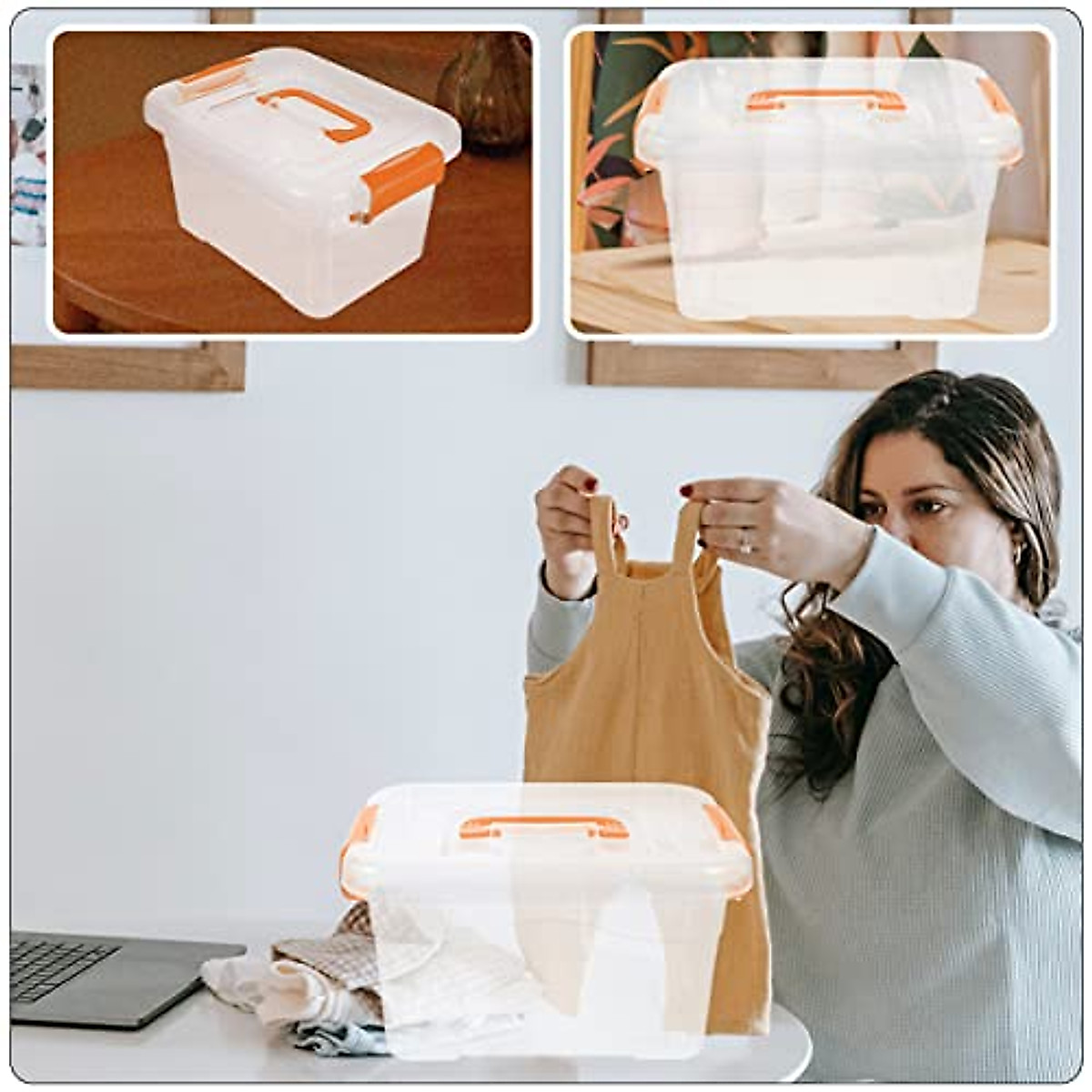 Cabilock 5pcsbox Containers Handle Storage Tabletop Organizer for with Bin Crafts Lid Multi- functional Orange Plastic Cosmetic Stackable Toy Clear Car Desktop Sundry Toys Case