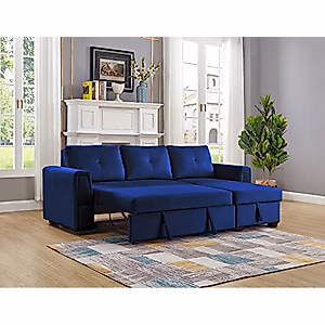 Legend Vansen 91'' L-Shaped Convertible Sectional Sleeper Sofa with Pull-Out Bed and Storage,with Reversible Chaise,Convertible Sofa for Living Room and Apartment