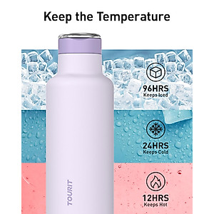 TOURIT 20oz Insulated Stainless Steel Water Bottle with Straw & Handle, Double Wall Vacuum Leakproof BPA-Free Thermos for Sports Travel, Pink