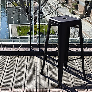 Elevon 30 Inches Metal Bar Stools High Backless Stools Indoor Outdoor Stackable Kitchen Stools, Black, Set of 4