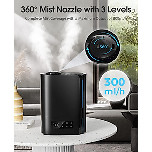 Humidifiers for Bedroom, 6L Top Fill Cool Mist Humidifiers for Large Room for Plants,TABYIK Air humidifier with Humidistat and Timer, with Essential Oil Diffuser Quiet for Home Black