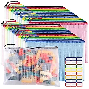 24pcs Mesh Zipper Pouch Bags - A4 Zipper Bags for Classroom Organization, Board Game & Puzzle Storage
