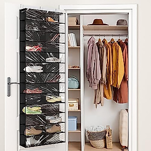 coastal rose Over the Door Shoe Shelves with 26 Clear PVC Pockets Hanging Shoe Rack for Door, Shoe Organizer for Closet, Shoe Holder Storage organizer, Black