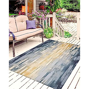 Yellow Painting Outdoor Rugs for 4'x6' Patios Clearance, RV Camping Mat Rug Portable Outside Rug Indoor Outdoor Area Rug Mat for Beach Deck Pool Contemporary Abstract Navy Blue Art