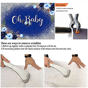 Avezano Navy Blue and Silver Baby Shower Backdrop for Boy Baby Shower Party Decorations Photography Background Glitter Silver Navy Blue Floral Oh Baby Party Decorations Backdrops (7x5ft)