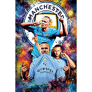 BKO Soccer Superstar Manchester City Poster Wall Art,Haaland Soccer 16" x 24"Art Print Poster,Soccer Superstar Motivational Wall Art Posters-Great Gift for Soccer Fans Kids and Adults,No Frame