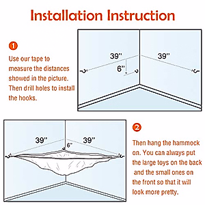 Stuffed Animal Hammock Net, Toy Storage Organizer with Extra Large Design, Corner Hanging Holder and Great Decor for Kids Bedroom, Baby Nursery Room, Expands to 5.9 Feet