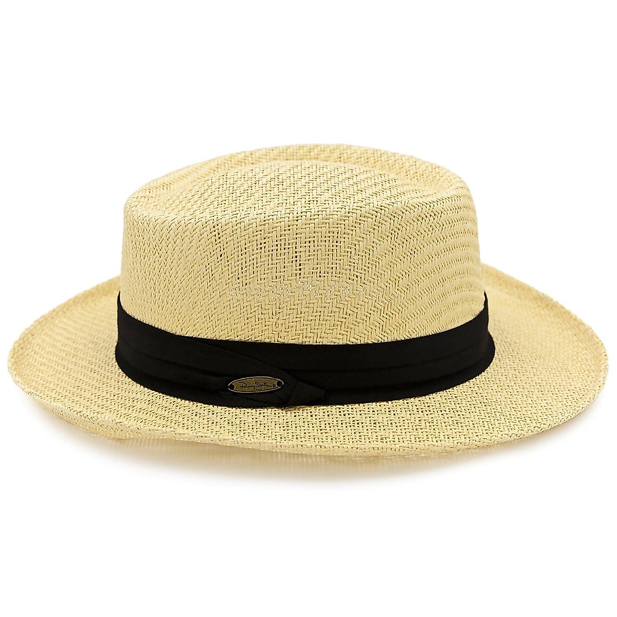 Panama Jack Men's Gambler Straw Hat - Lightweight, 3" Big Brim, Inner Elastic Sweatband, 3-Pleat Ribbon Hat Band (Black, Large/X-Large)