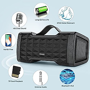 Oraolo Loud Bluetooth Speaker - Upgrade 40W Wireless Portable Large Speaker Stereo Sound, IPX6 Waterproof, Support USB/AUX Input, Built-in Mic for Home Party Outdoor
